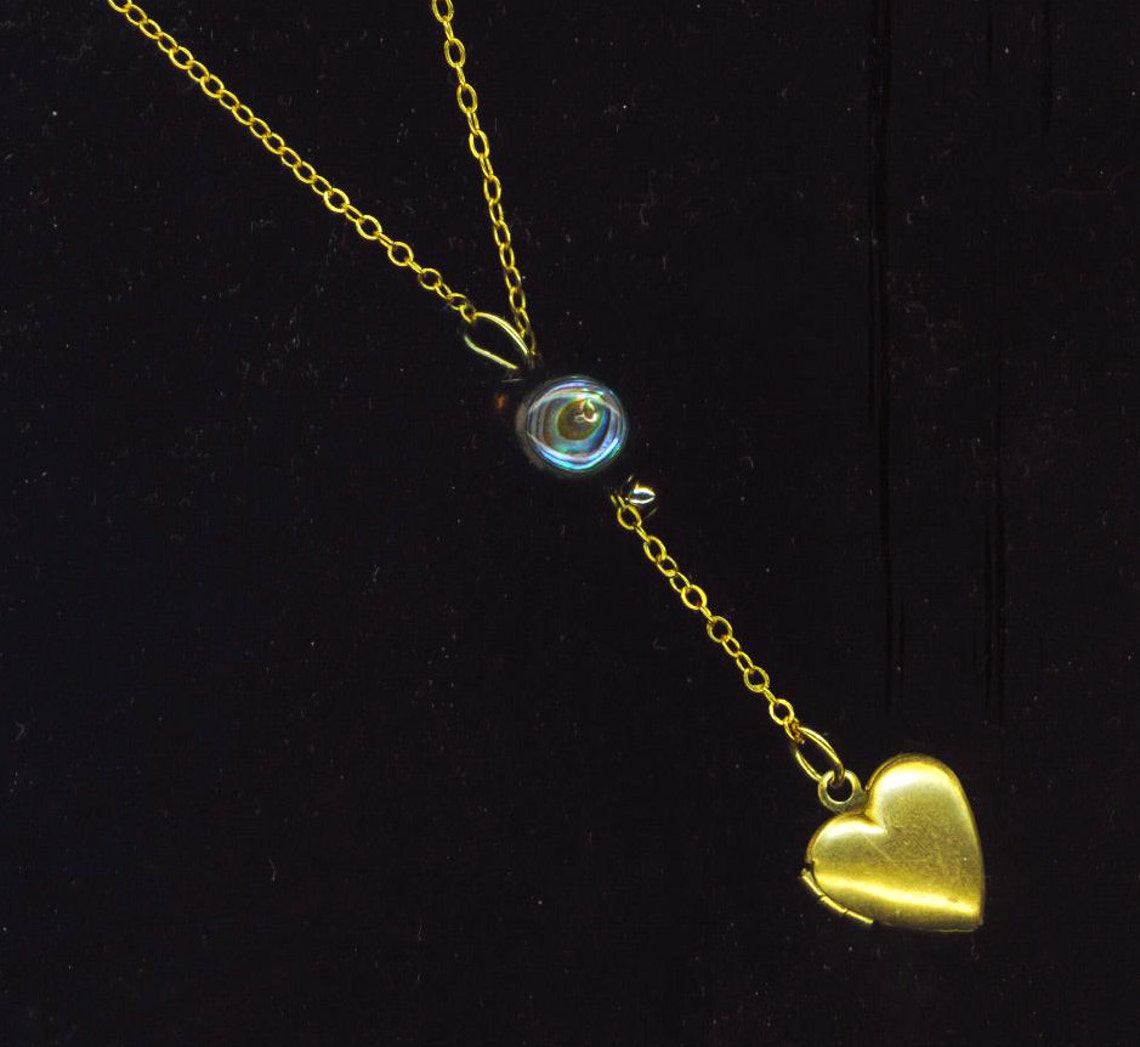 Buy Heart Locket Lariat Pendant Ebony Wood Abalone Shell Inlaid ...