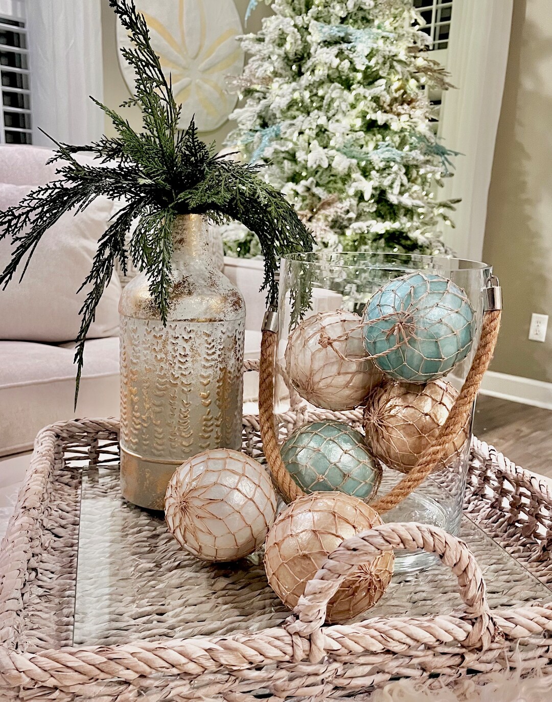 Capiz Shell Net Ball Ornaments, Beach Christmas Shell Ball Ornament ...