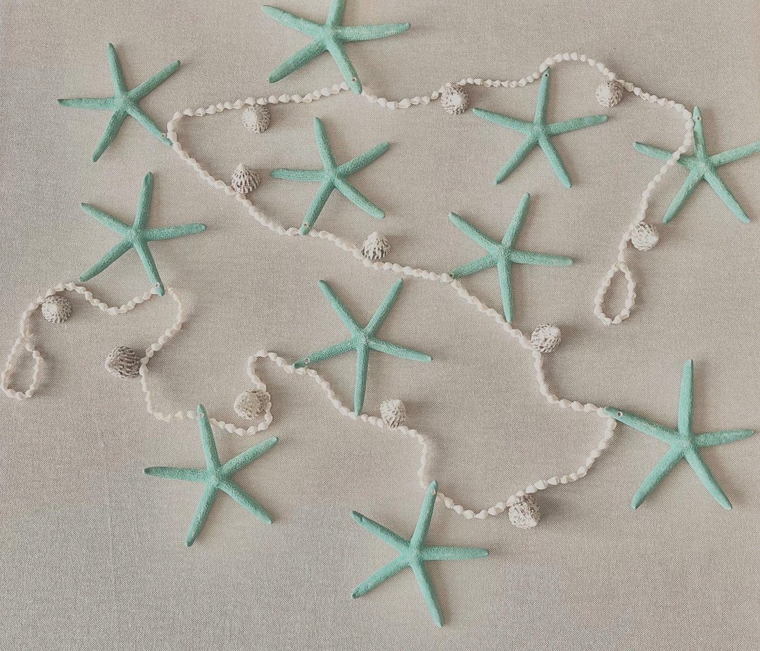 Beach Blue Starfish Garland, Beach Home Decor, Blue Starfish Shell ...