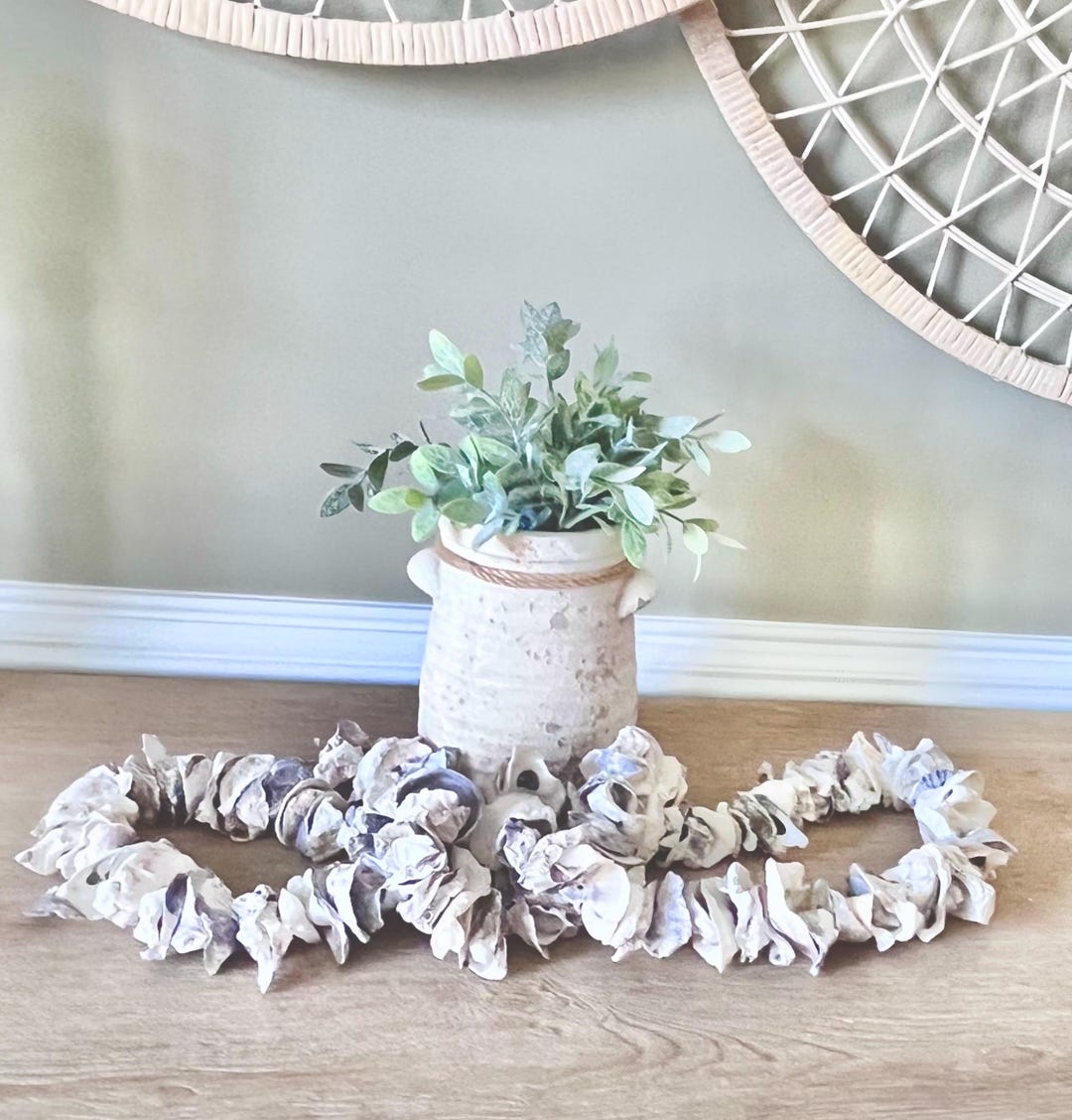 Beach Oyster Shell Garland, Oyster Shell Table Runner, Beach Home Decor ...