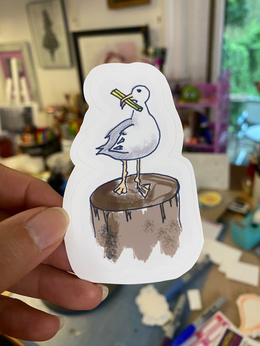 Seagull With French Fry Vinyl Sticker, Cute NJ Seagull Sticker Decal ...