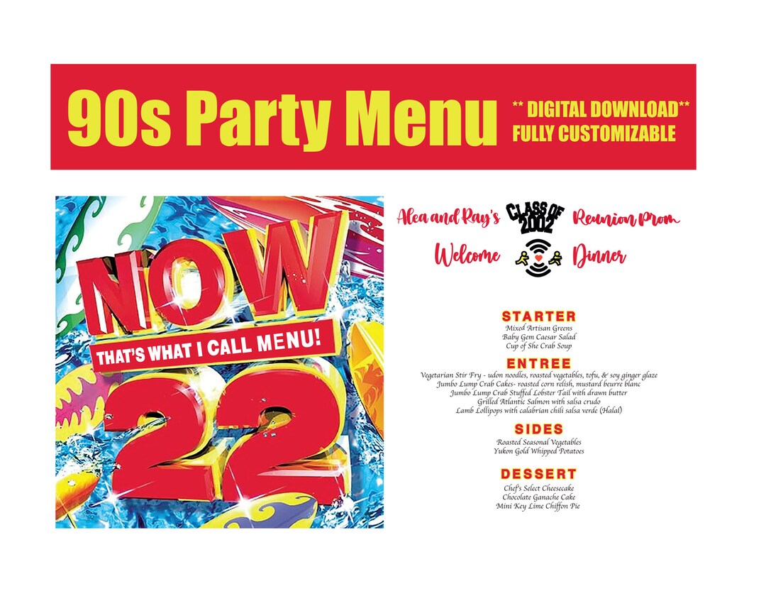 90s Dinner Party Menu | Now That's What I Call Music - Digital Download ...