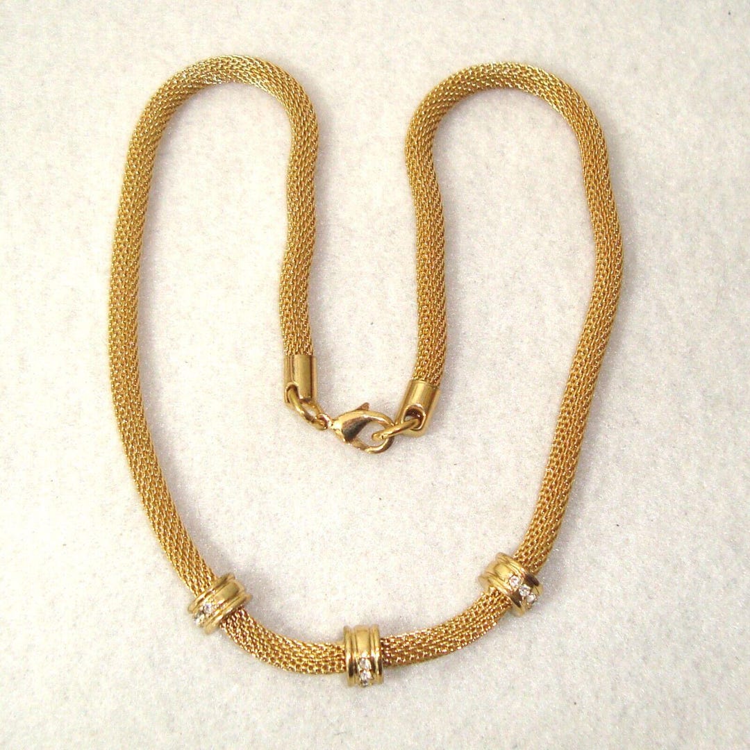 Vintage 70s 80s Gold Mesh 18" Chain With Crystal Accent Beads - Etsy