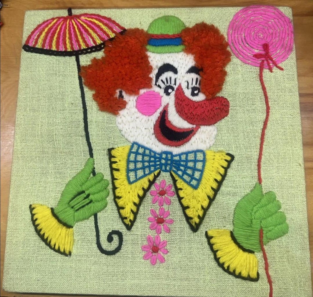 Vintage Clown Embroidery Needlepoint Hand Stitched Circus 12x12 - Etsy