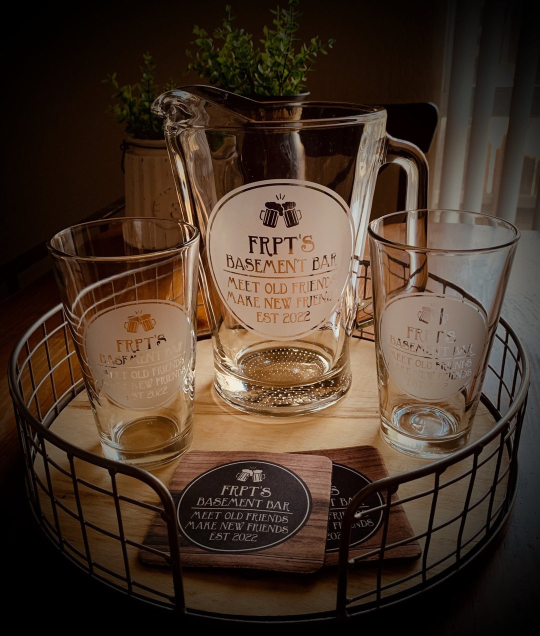 Custom Etched Bar Set Beer Pitcher & Pint Drinking Glasses | Personal ...