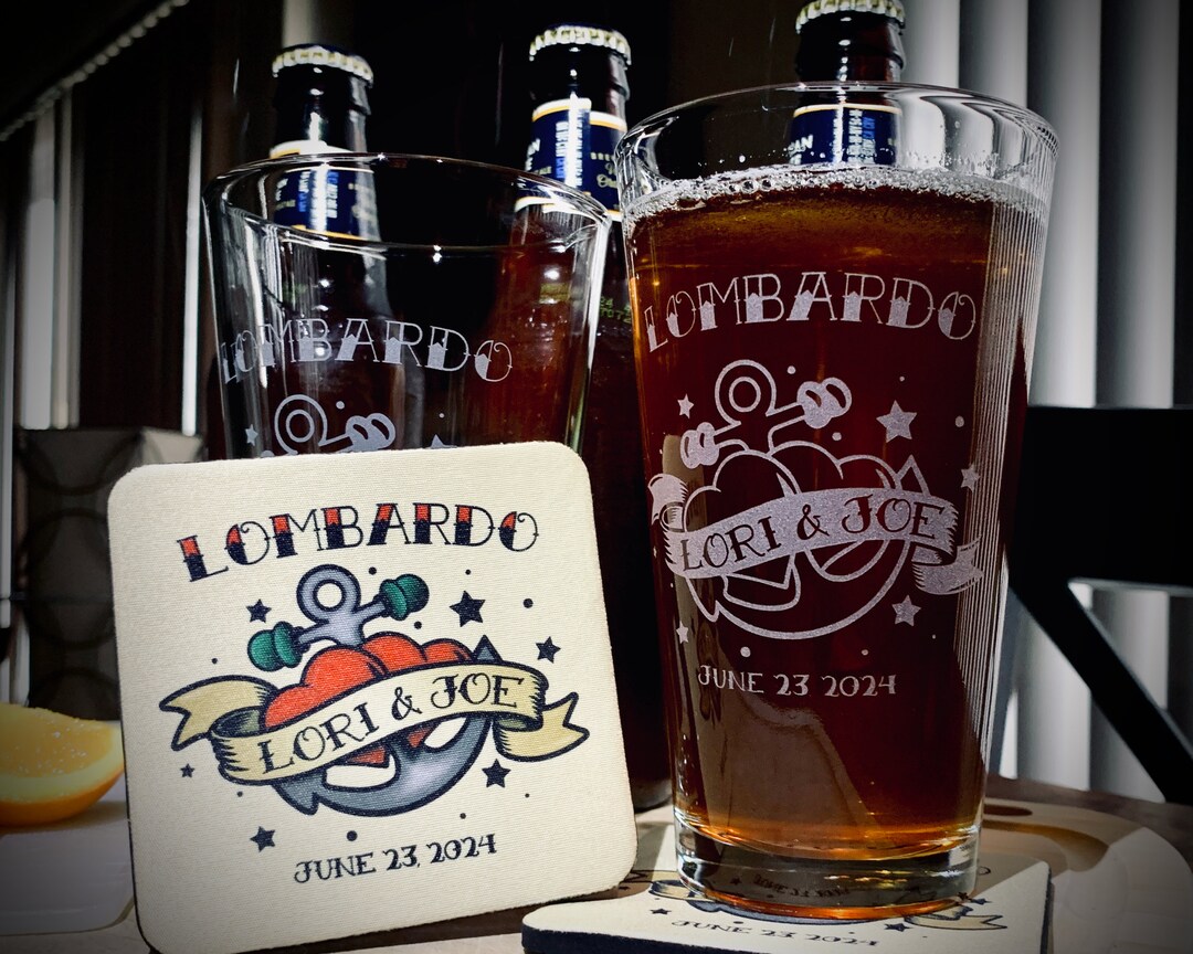 Custom Etched Pint Glass Set Personalized Couples Gift for Anniversary ...