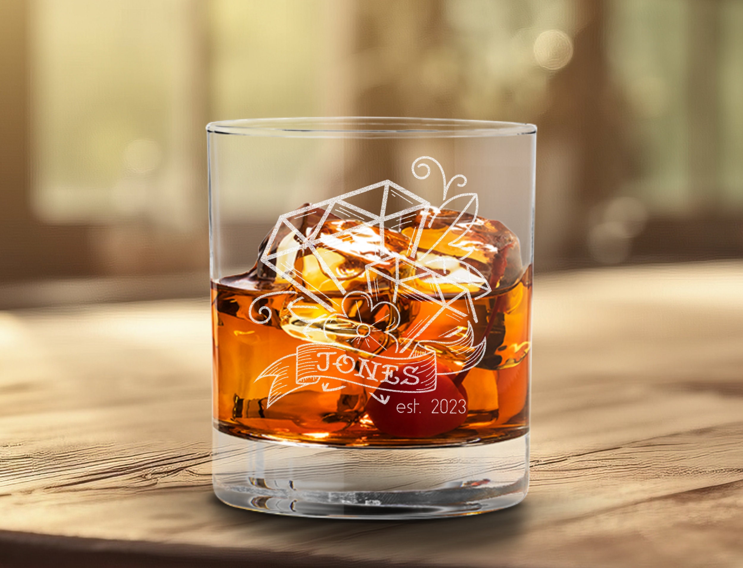 Personalized Tattoo-style Whiskey Glass | Custom Engraved Barware ...