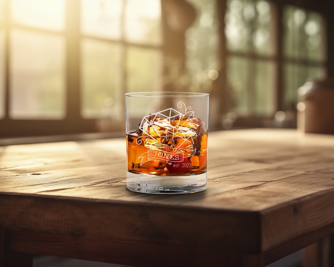 Personalized Tattoo-style Whiskey Glass | Custom Engraved Barware ...