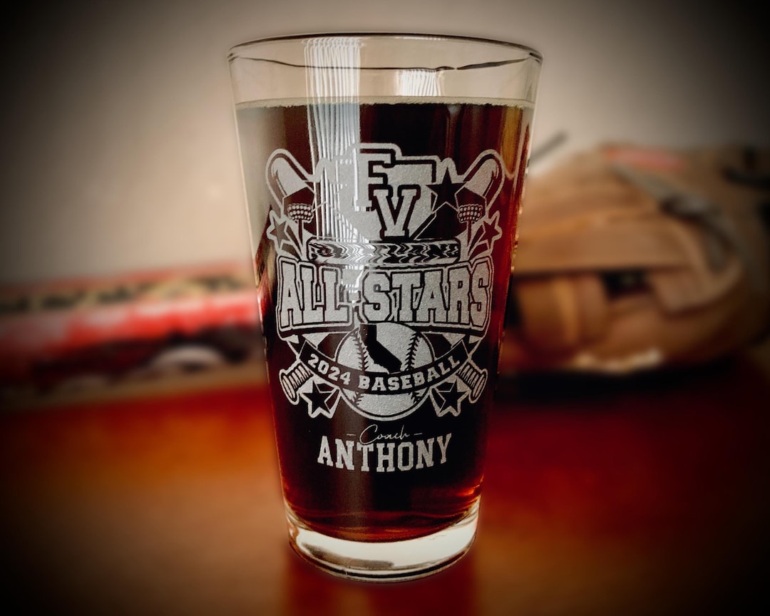 Custom Engraved Baseball Coach Beer Pint Glass | Personalized Etched ...