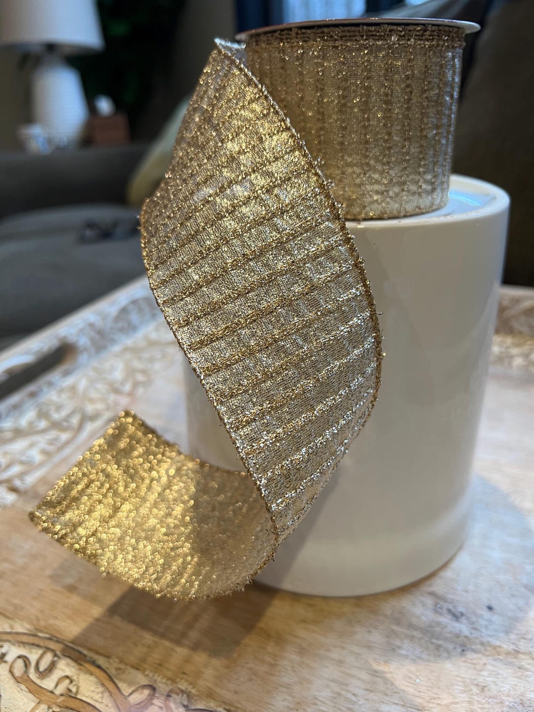 Gold Lame Ribbon, 10 Yd Metallic Gold Wired Ribbon for Wedding Gift ...