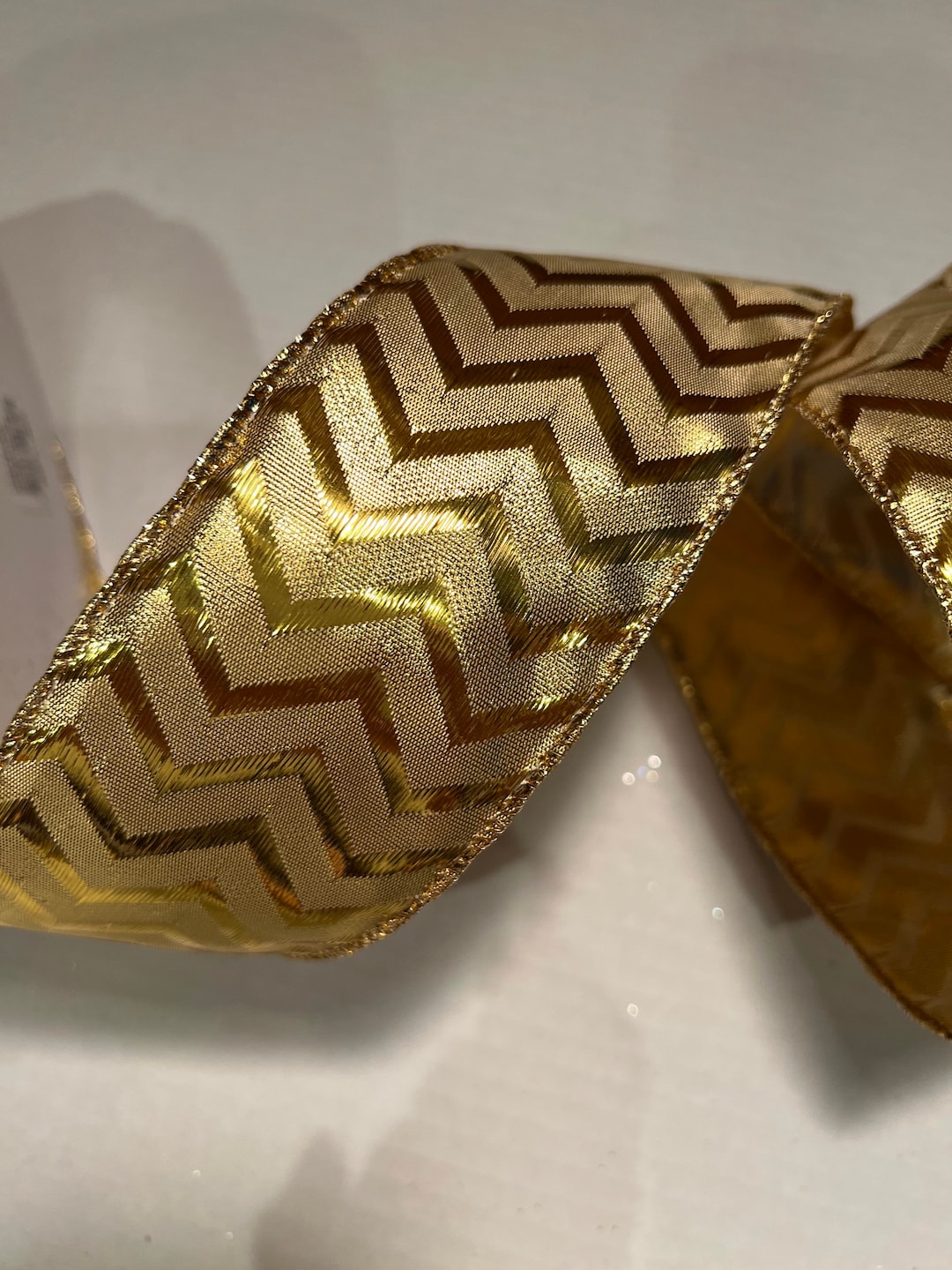 Gold Lame Ribbon, 5 Yd Metallic Chevron Gold Wired Ribbon for Wedding ...