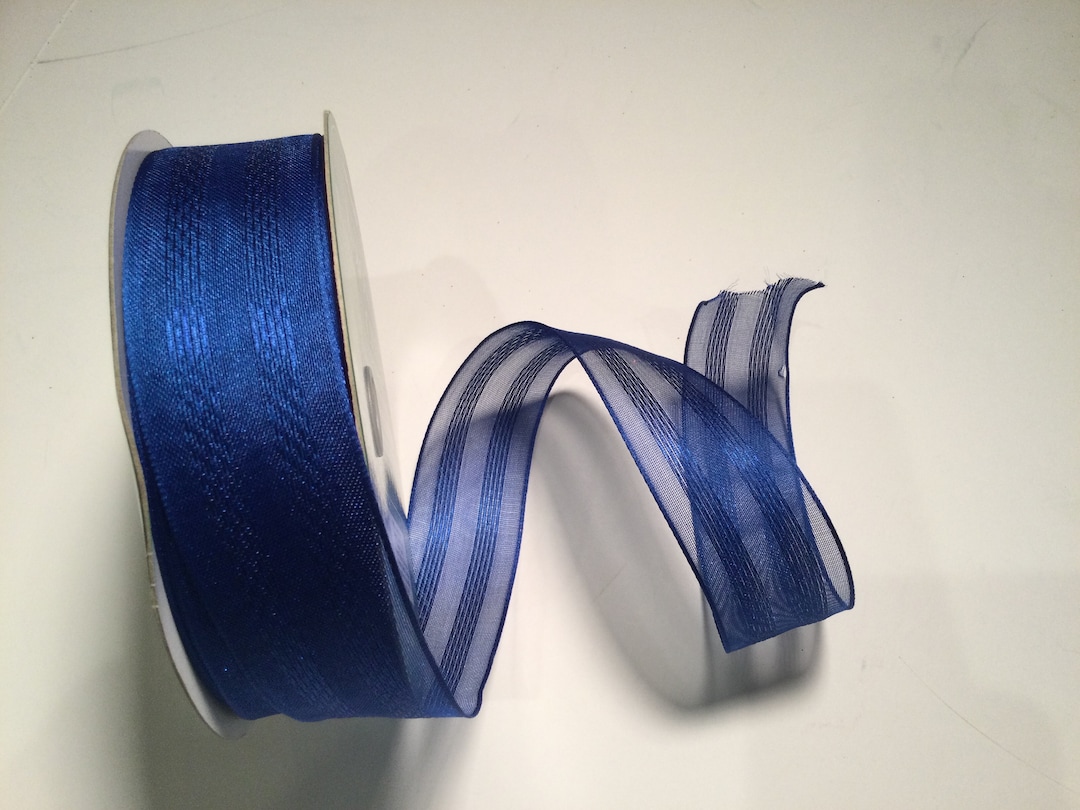 Semi Sheer Royal Blue Ribbon, Sheer Striped Ribbon, Wired Ribbon for ...