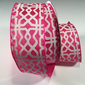 Bright Pink Ribbon, Pink and White Ribbon, Wired Ribbon for Gift ...