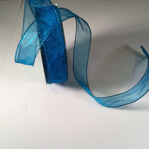 Sheer Blue Ribbon Sky Blue Ribbon 5 Yd Blue Glitter Wired | Etsy