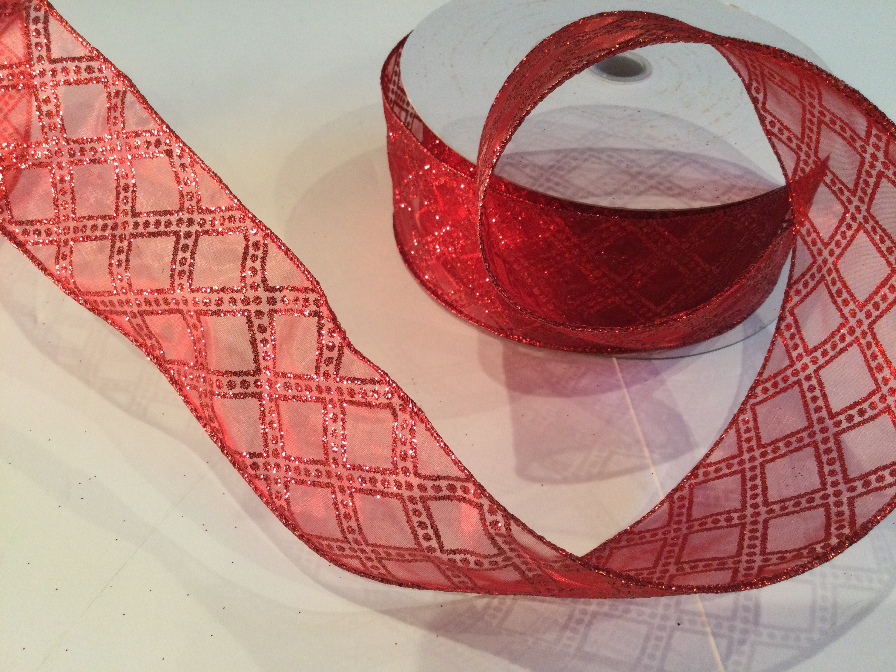 Sheer Red Glitter Ribbon 5 yd Red Glitter Wired Ribbon for | Etsy