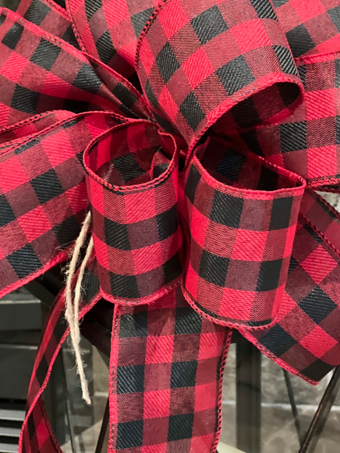 Buffalo Plaid Bow, Buffalo Check Lamp Post Bow, Black and Red Lantern ...