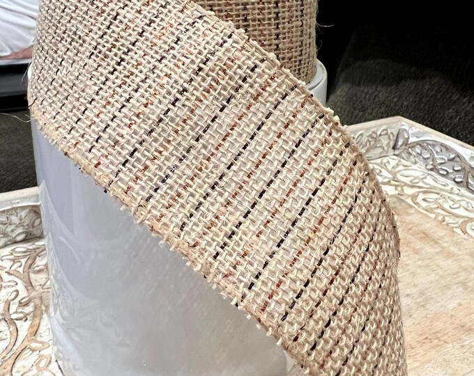 Tan Wired Ribbon, Jute and Metallic Ribbon for Crafts, Natural Colored ...