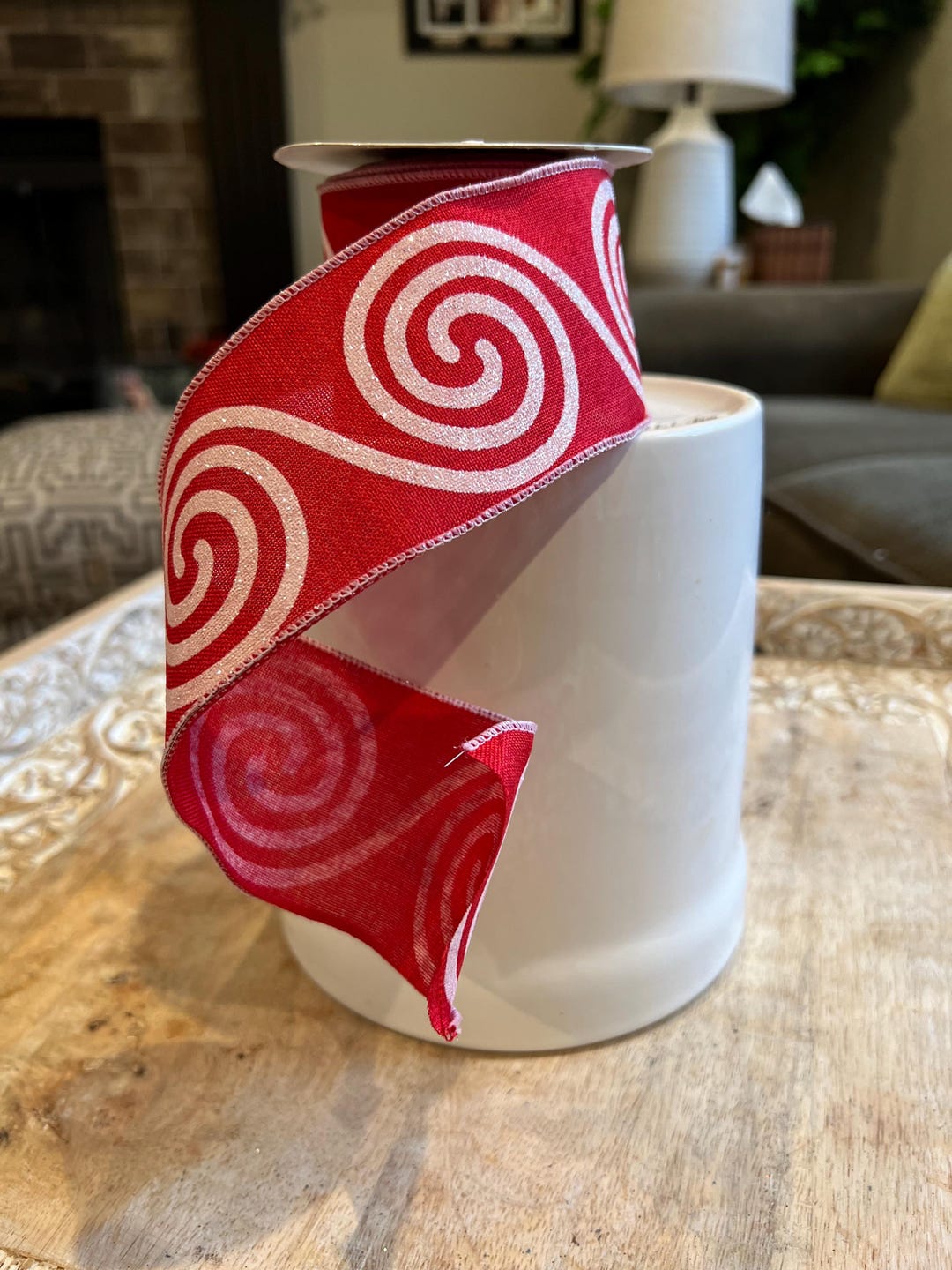 Red Swirl Ribbon, 10 Yd Wired Ribbon for Christmas, Red and White ...