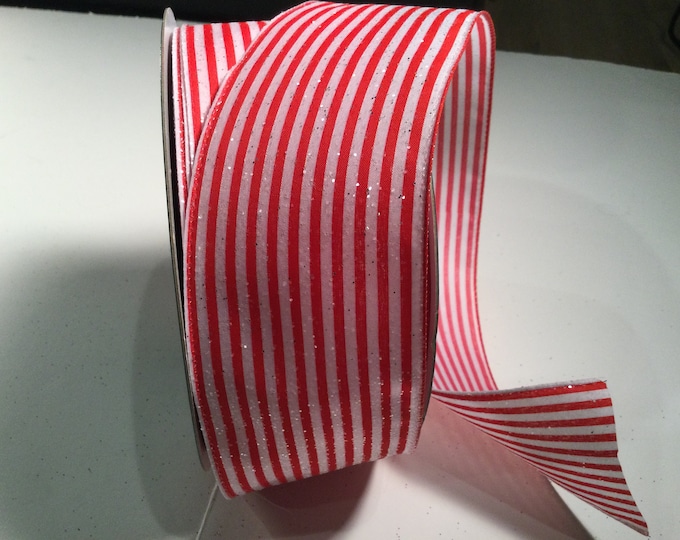 Red and White Striped Ribbon, Wired Ribbon for Bows, Candy Stripe Red ...