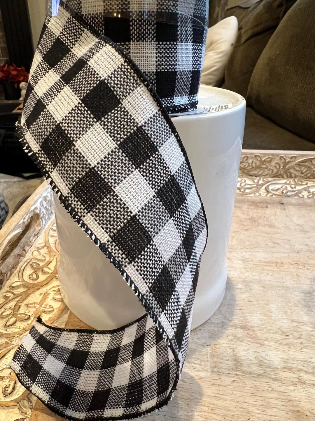 Black and White Buffalo Check Wired Ribbon, Black and White Check ...