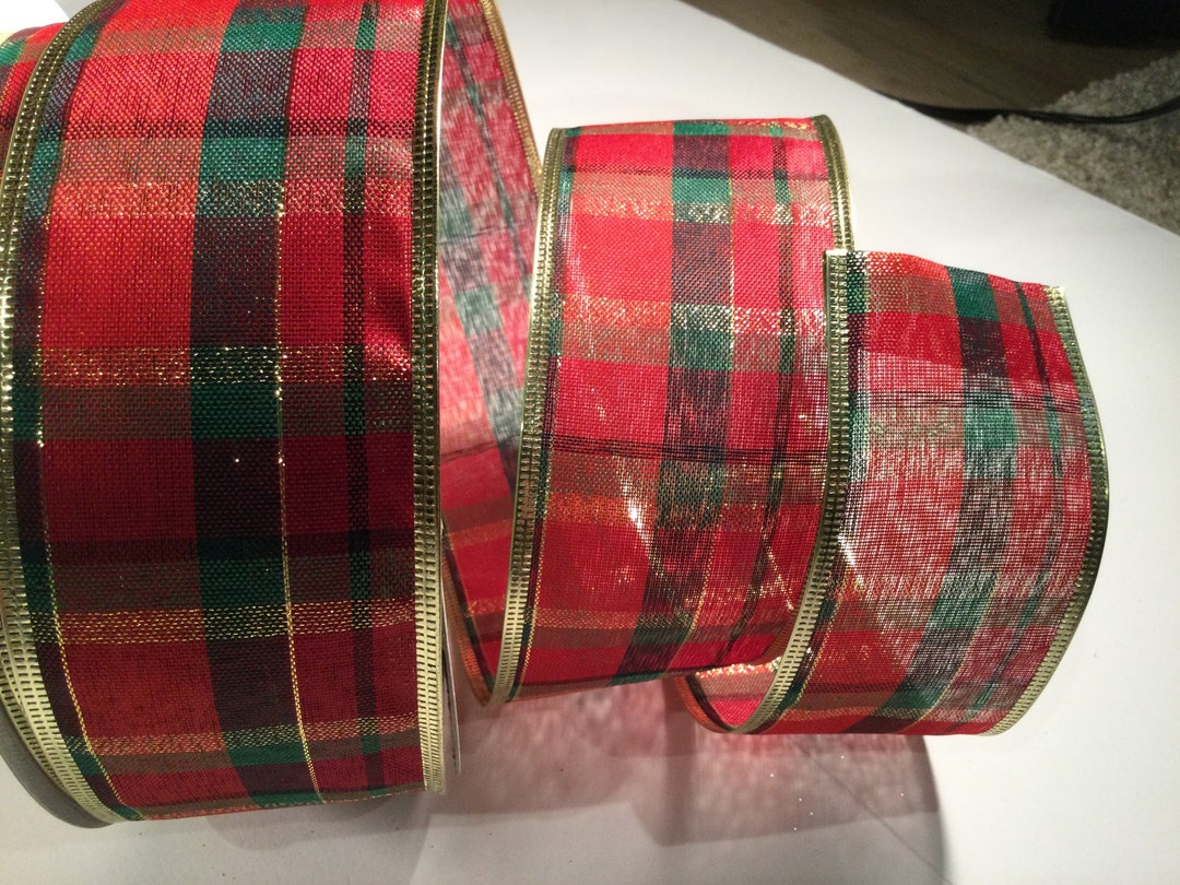 Traditional Christmas Plaid Ribbon, Wired Christmas Ribbon, Red and Green Plaid Ribbon for Gift ...