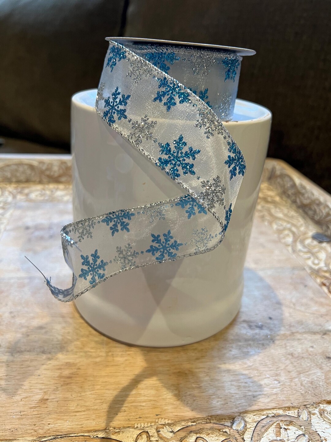 Blue and Silver Snowflake Ribbon for Winter Decor, Snowflake Ribbon ...