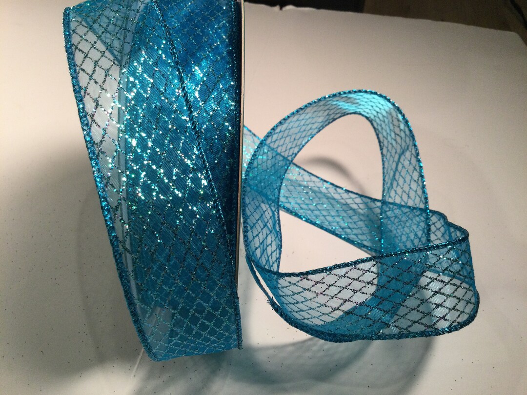 Turquoise Ribbon, 5 Yd Turquoise Wired Edge Ribbon With Glitter for ...