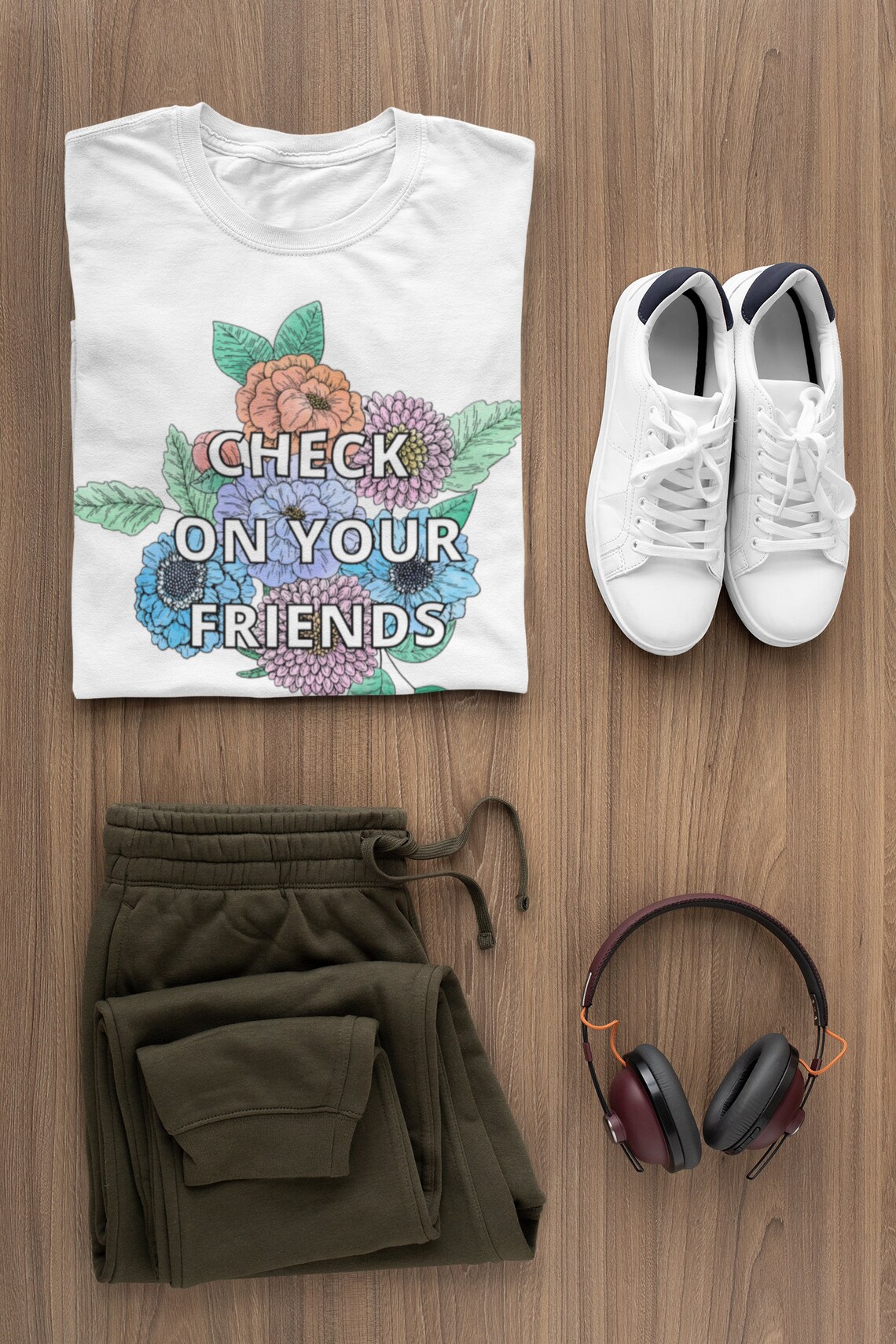 Check on Your Friends Shirt Tee, Floral Watercolor Mental Health ...