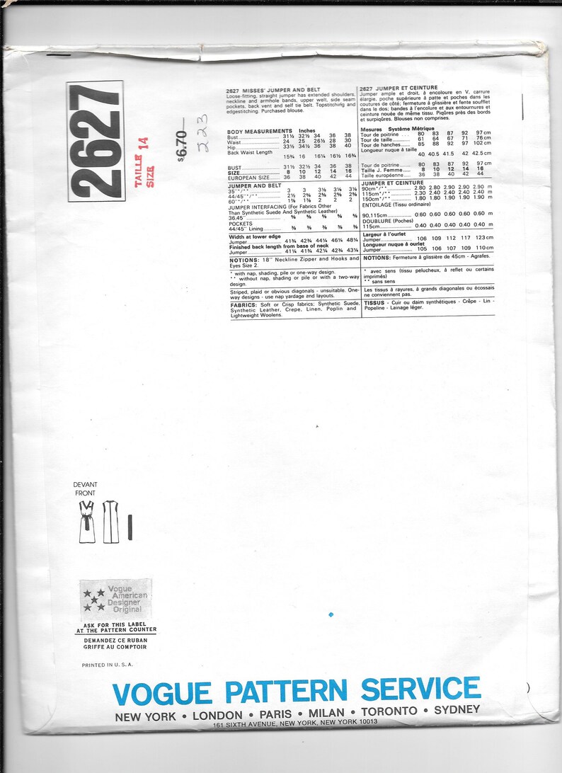 Vintage 1980s Vogue American Designer Pattern 2627- Don Sayres Misses ...