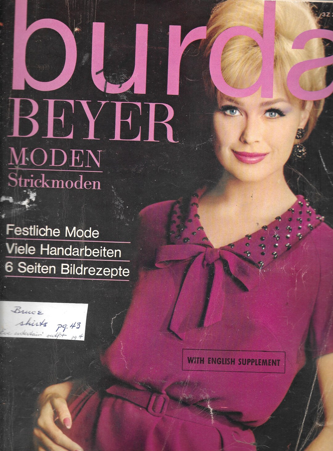 Burda Beyer Moden Magazine November 1963 Complete With Uncut Patterns and English Supplement - Etsy