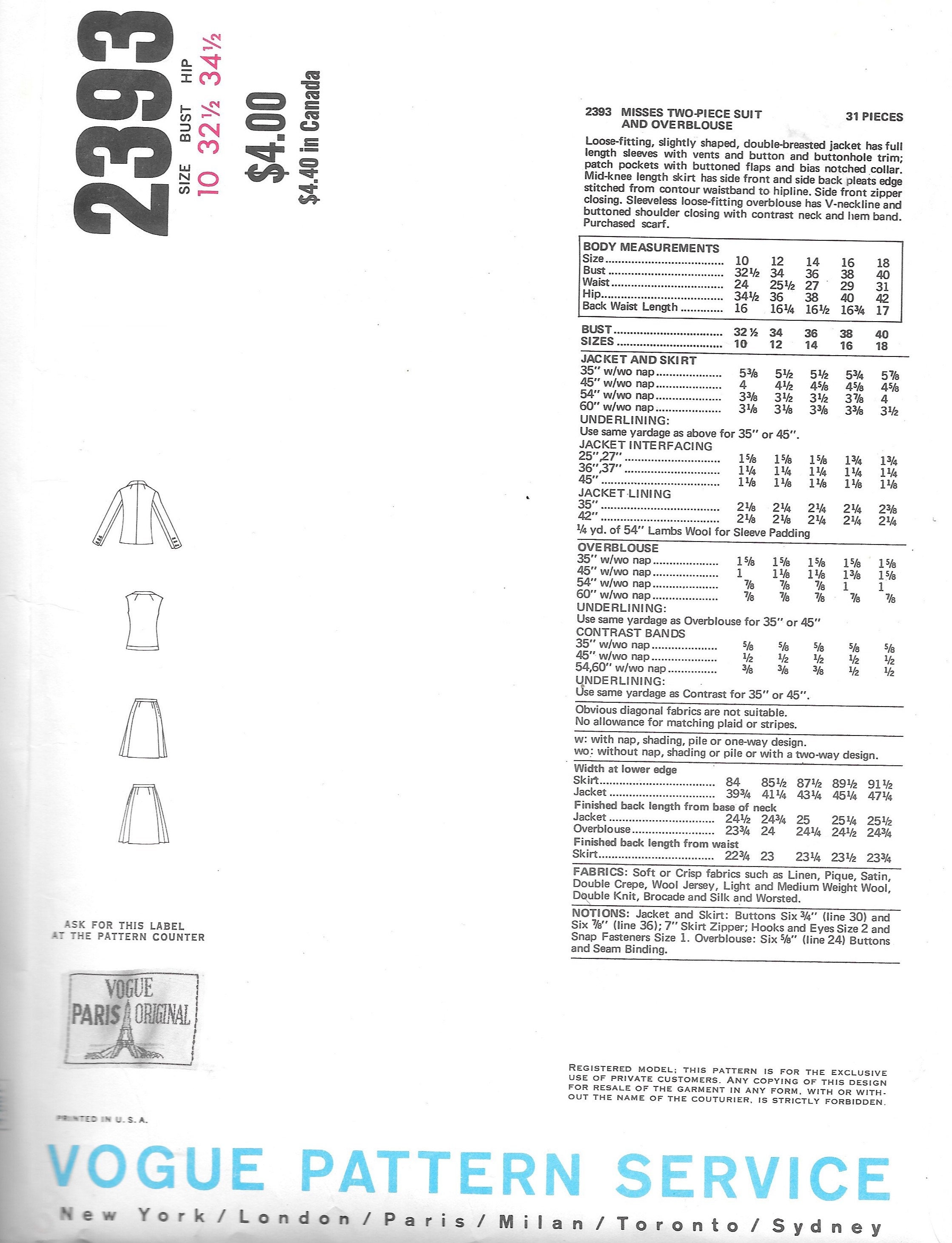 Vintage 1970s Vogue Paris Original Pattern 2393 Yves Saint - Etsy