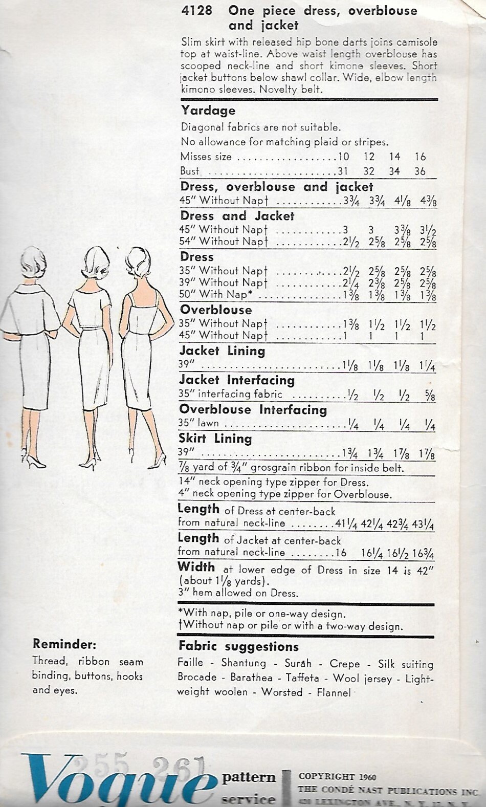 Vintage 1960s Vogue Special Design Sewing Pattern 4128 Misses' One ...