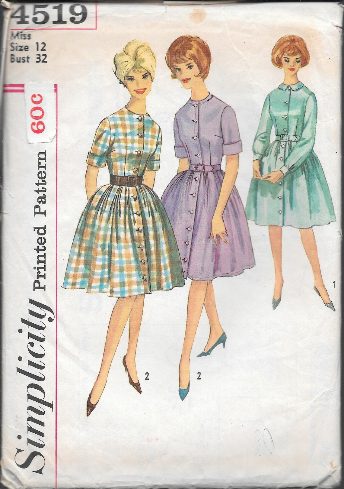 Vintage 1960s Simplicity Sewing Pattern 4519- Misses One-piece Dress ...