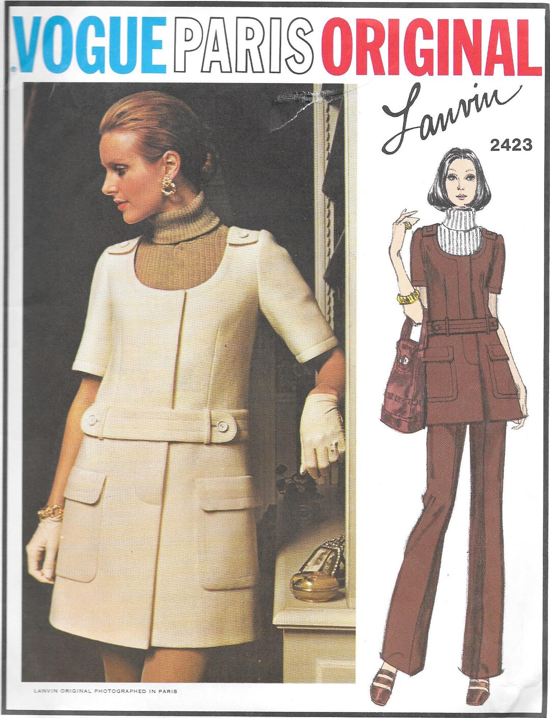 Vintage 1970s Vogue Paris Original Pattern 2423- Lanvin Misses' Jumper ...