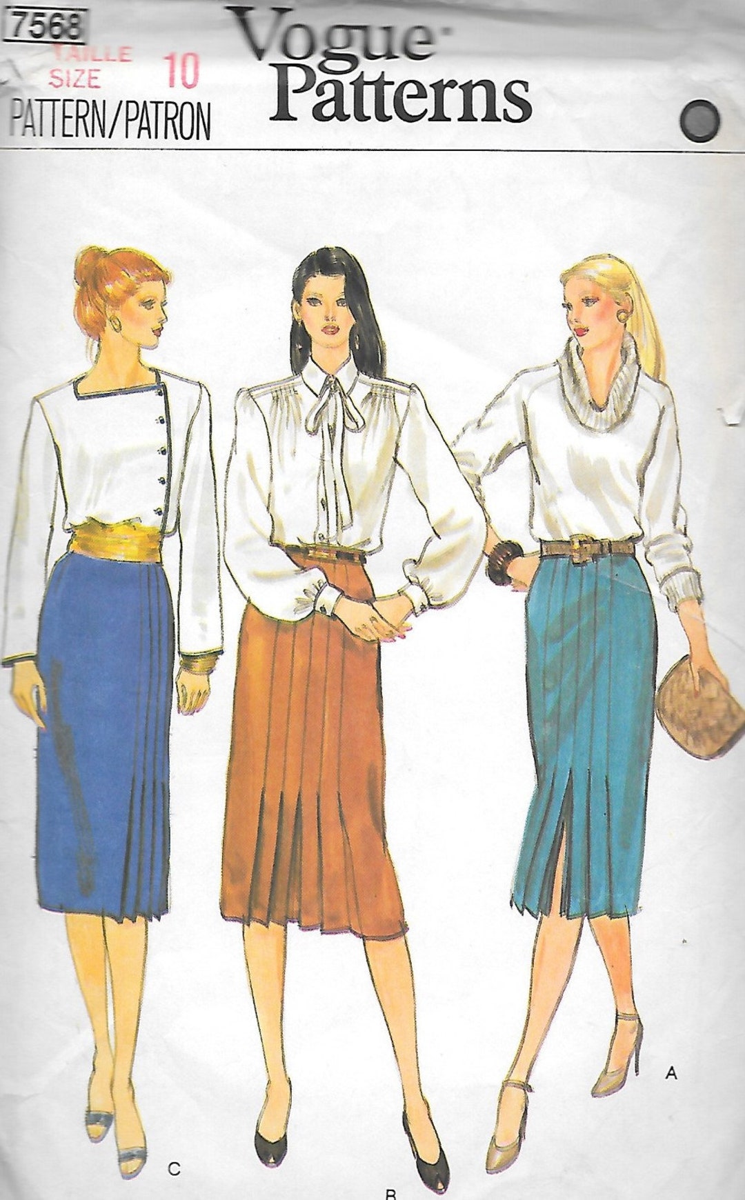 1980s Vogue Sewing Pattern 7568 – Misses' Pleated Skirt, Size 10, Uncut ...