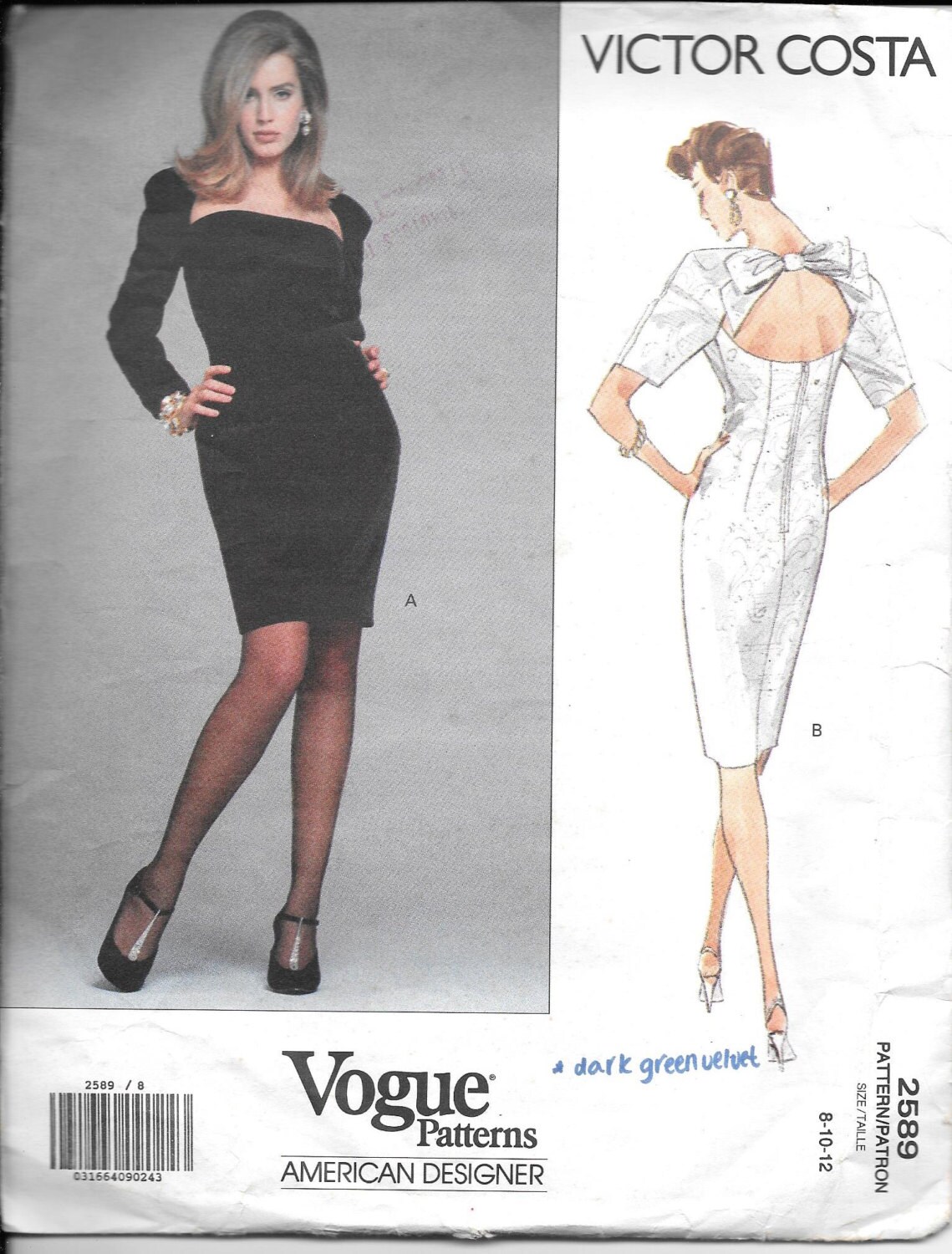 Vintage 1990s Vogue Sewing Pattern 2589 Victor Costa Misses' Dress Size ...