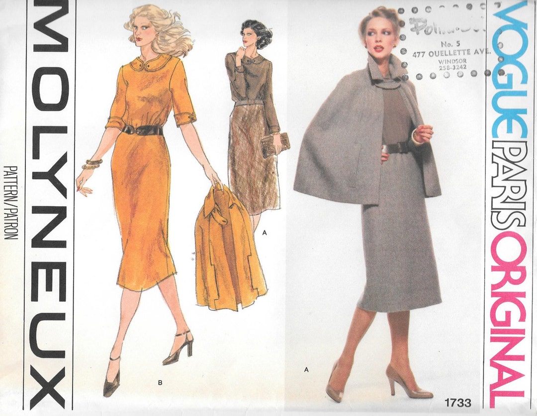 Vintage 1970s Vogue Paris Original Pattern 1733- Molyneux Misses' Dress ...