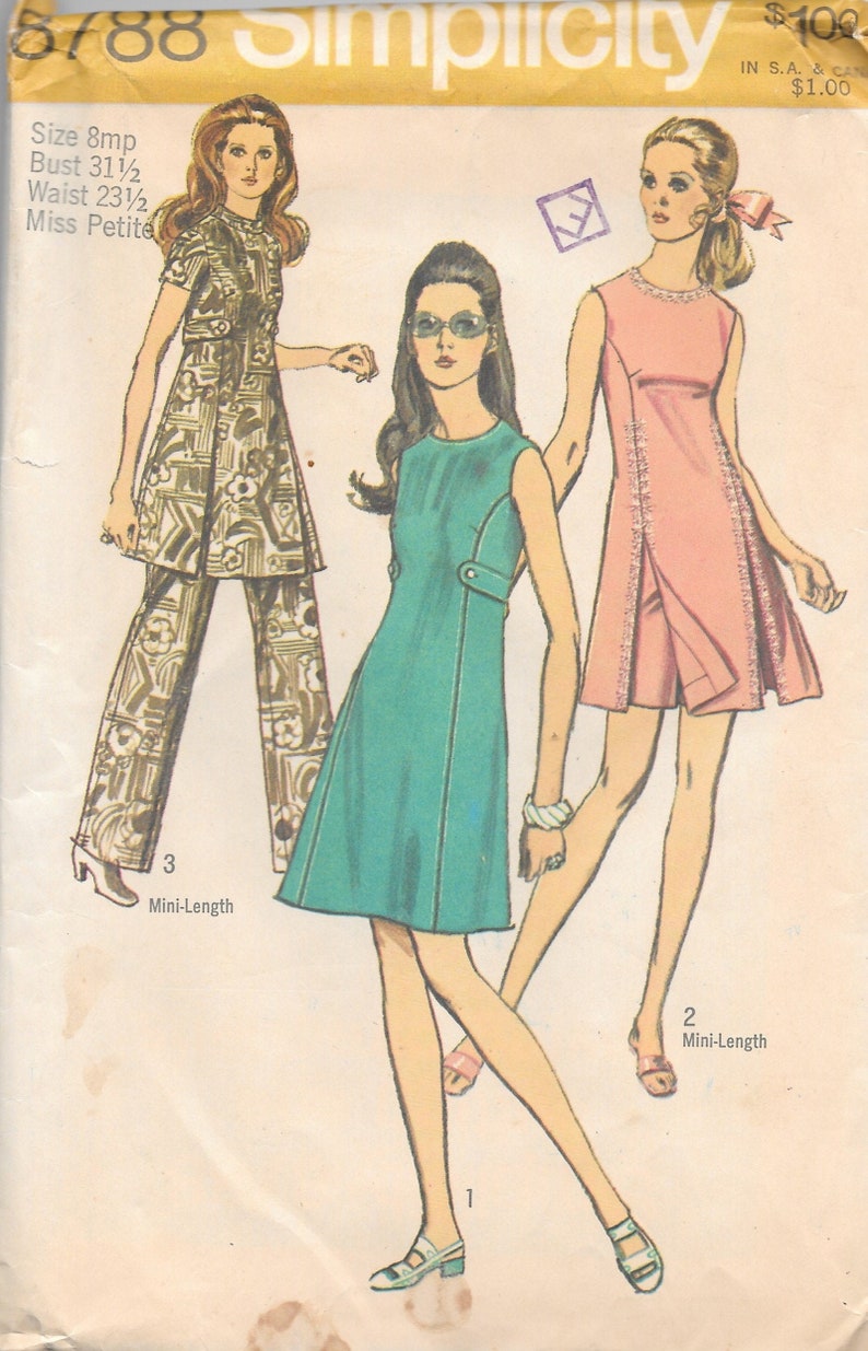 Vintage 1970s Simplicity Sewing Pattern 8788 - Misses' Dress and Pants ...