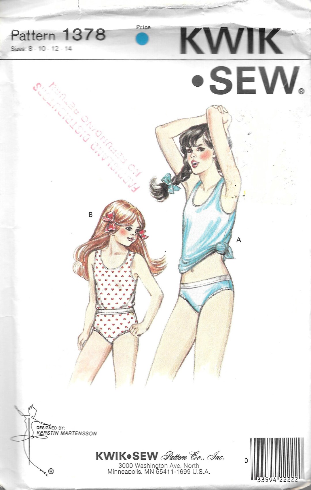 Kwik Sew Sewing Pattern 1378 Girls' Panties and Tank Top Sizes 8-14 Uncut FF - Etsy
