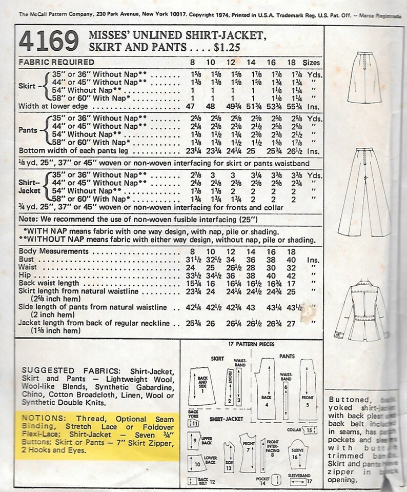 Vintage 1970s Mccall's Sewing Pattern 4169 Misses' Unlined Shirt-jacket ...