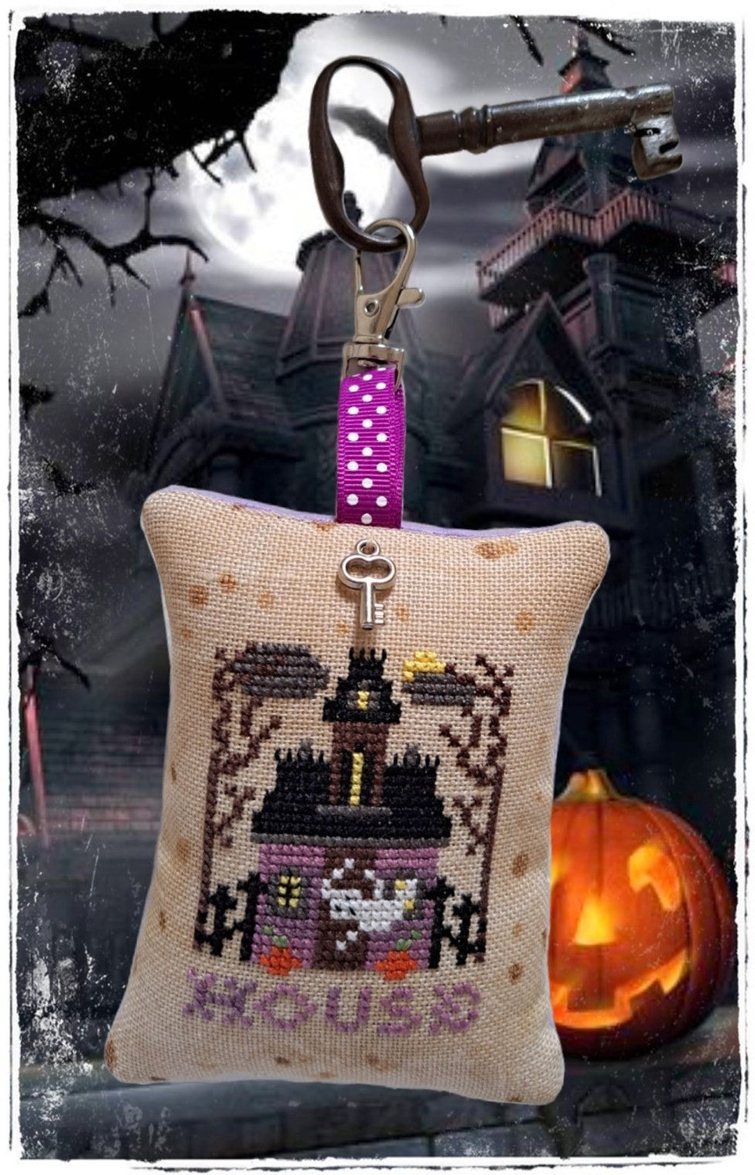Haunted House Keychain - Cross Stitch Pattern With Kit - Etsy