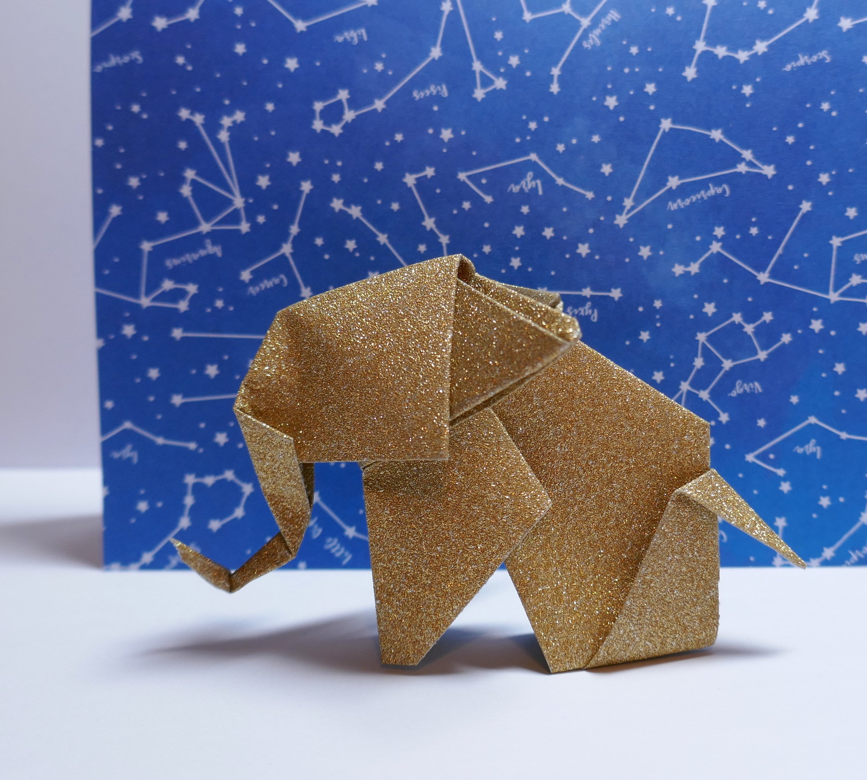 Papercraft Set of 2 handmade metallic gold origami elephants gift idea ...