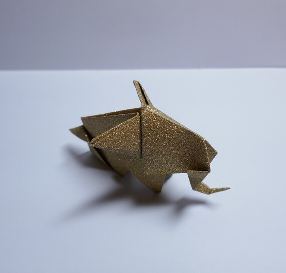 Papercraft Set of 2 handmade metallic gold origami elephants gift idea ...