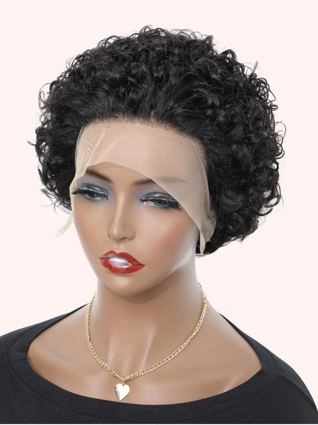 SUPER Cute Lace Front Black Short Curly Human Hair Wig - Etsy