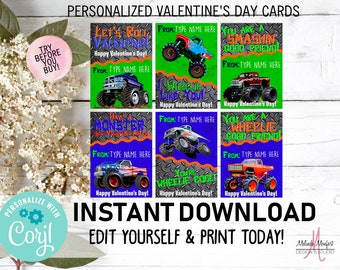 Monster Truck Valentine Cards - Etsy
