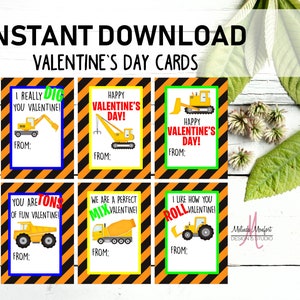Construction Valentine's Day Cards, Kids Valentine's Cards, Valentine ...