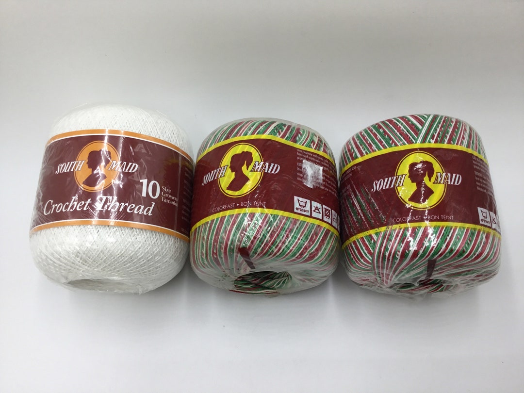 South Maid Size 10 Set of 3 100% Mercerized Cotton Thread white & Red White Green Mix - Etsy