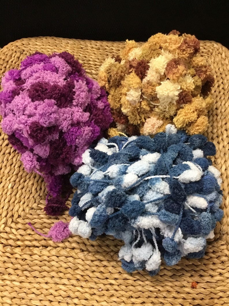 Fluffy Pom-pom Yarn Beige Brown Caramel- 3 Toned Blues-burgundy Lilac ...