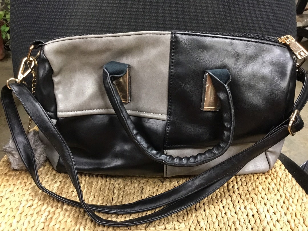 Checkered Leather Black & Grey Purse / Top Handle Bag,vintage New - Etsy