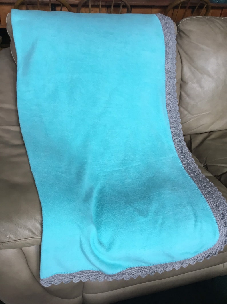 Fleece Blanket With Crochet Border/ Turquoise Blue Throw/baby - Etsy